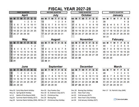 2027 28 Fiscal Year Calendar Uk Template Free Printable Templates