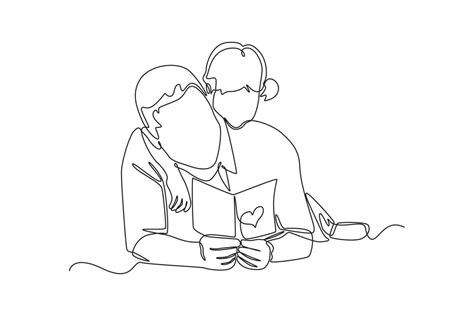Kontinuerlig Ett Linje Teckning Av Hans Dotter Ger En Kärlek Kort Till