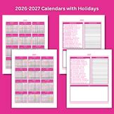 2026 2027 Year At A Glance Calendar With U S Holidays Printable