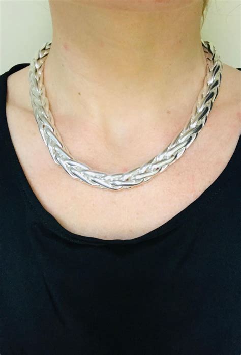 Braided Mesh Silver Necklace For Sale At 1stdibs Silver Braided