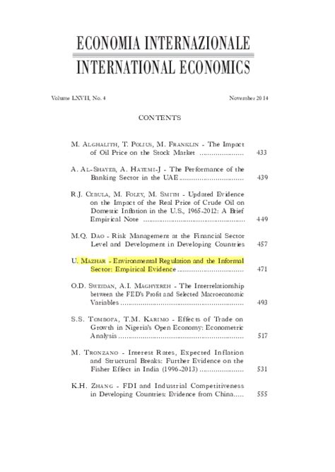 Pdf Environmental Regulation And The Informal Sector Empirical Evidence