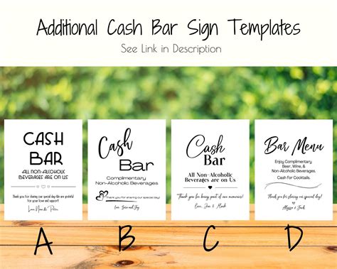 Editable Cash Bar Sign Template For Wedding Or Anniversary Celebration