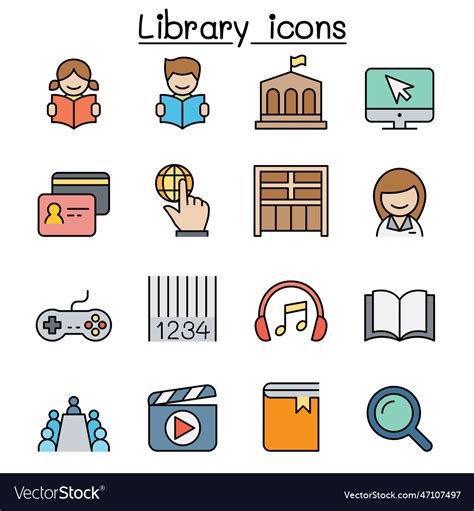 Library Color Line Icon Set Royalty Free Vector Image