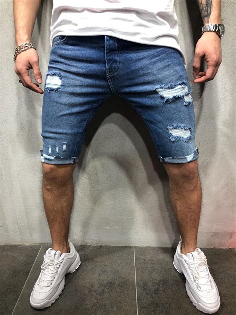 Denim Broek Met Gaten En Slim Fit Mannen Pannen Bl Vicedeal