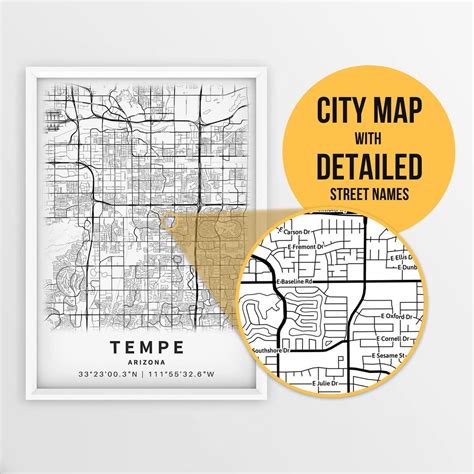 Printable Map Of Tempe Arizona Usa With Street Names Instant