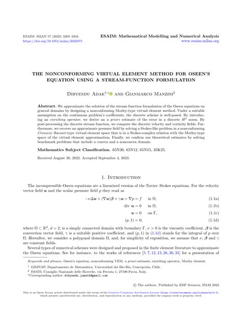Pdf The Nonconforming Virtual Element Method For Oseens Equation Using A Stream Function