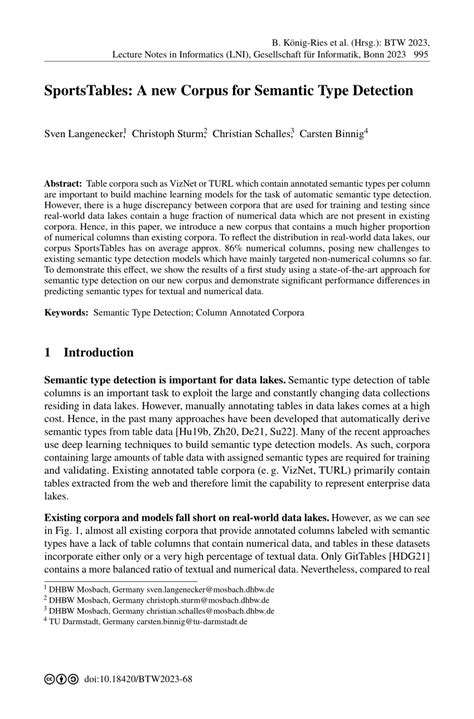Pdf Sportstables A New Corpus For Semantic Type Detection