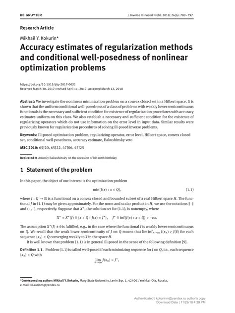 Pdf Accuracy Estimates Of Regularization Methods And Conditional Well