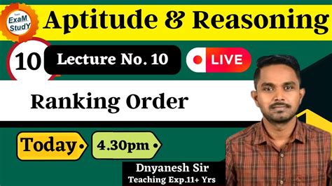 10 Reasoning Ranking Order By Dnyanesh Sir Youtube