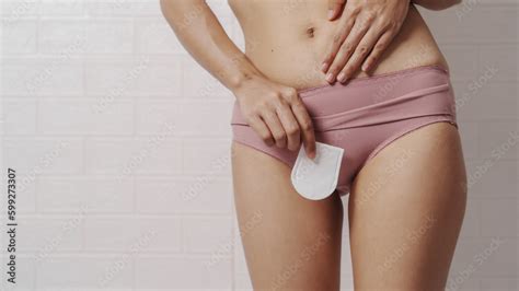 Young Asian Sexy Woman Wearing Panties With Menstrual Pad Sanitary