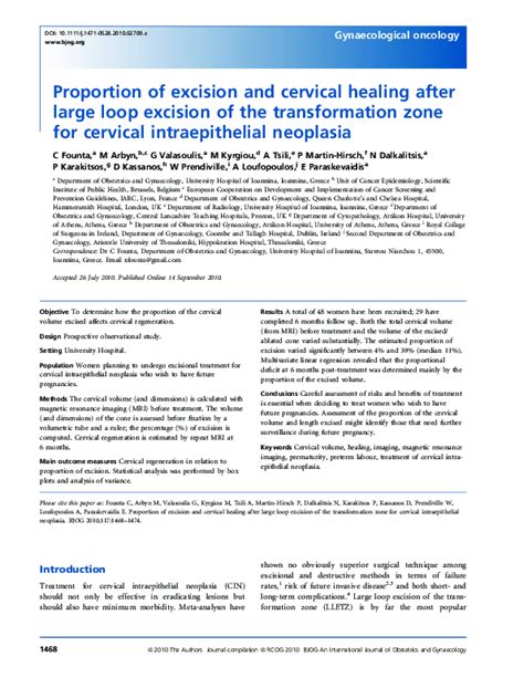 Pdf Proportion Of Excision And Cervical Healing After Large Loop Excision Of The