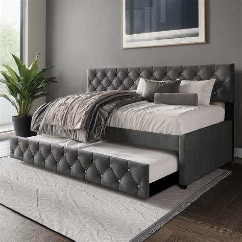 Home Design Darcey Luxurious Velvet Upholstered Daybed With Pull Out