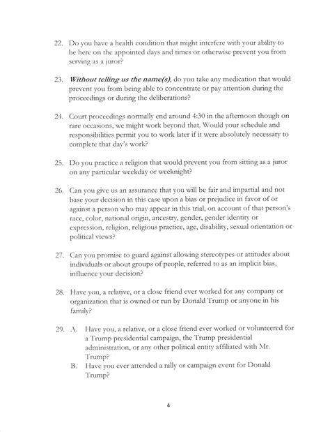 Read The Jury Questionnaire For Trumps Criminal Trial In Manhattan