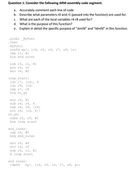 Solved Question 1 Consider The Following Arm Assembly Code