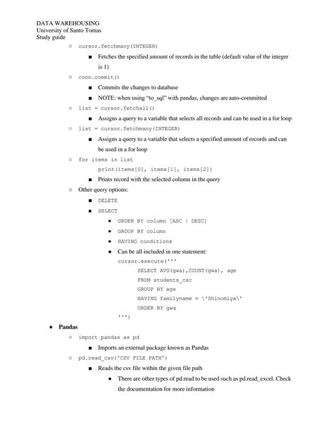 Solution Data Warehousing Code Guide Studypool