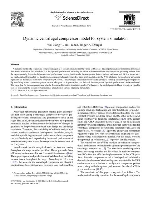 Pdf Dynamic Centrifugal Compressor Model For System Simulation