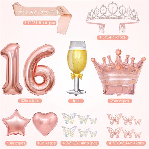 Rose Gold Black Confetti Balloons Sweet 16 Party Supplies Rose Gold