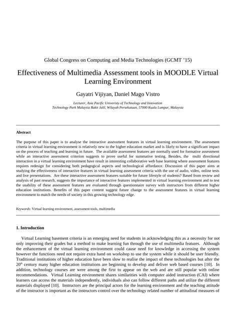 Pdf Effectiveness Of Multimedia Assessment Tools In Moodle Virtual Learning Environment