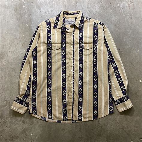 Vintage 90s Wrangler Aztec Pattern Pearl Snap Button Depop