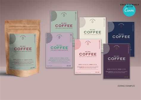 Editable Coffee Label Template For Canvaprintable Coffee Bag Label