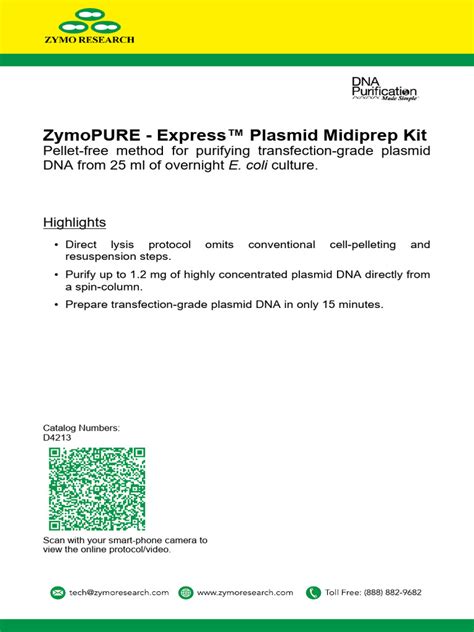 D4213 Zymopure Express Midiprep Pdf Life Sciences Scientific Techniques