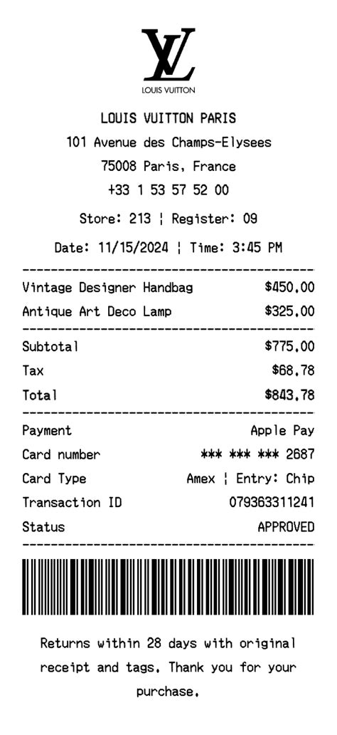 Louis Vuitton Receipt Generator Free Fashion And Luxury Receipt Maker Tool