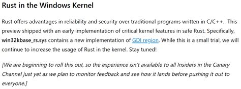 微软：rust 安全可靠，windows 内核加大力度使用支持内存程序