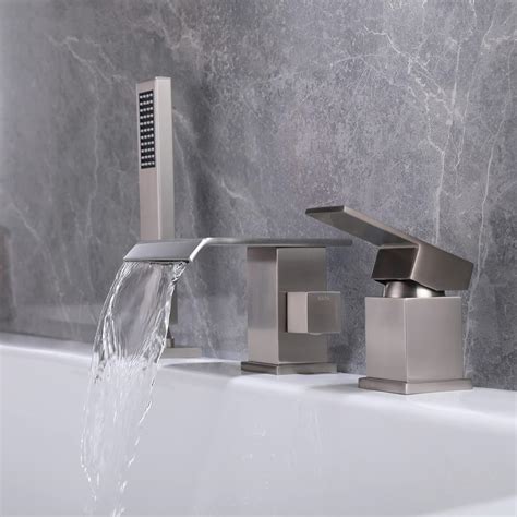 Taplong Modern Roman Tub Faucet With Hand Shower Waterfall Deck Mount