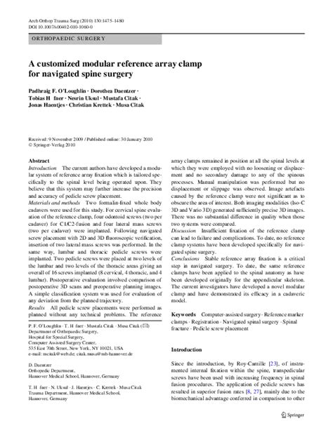 Pdf A Customized Modular Reference Array Clamp For Navigated Spine