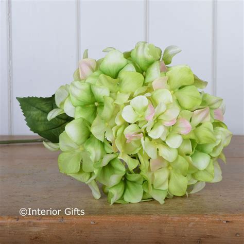 Faux Hydrangea Macrophylla Stems Flowers In Light Green And Pink Shades Mophead Flower