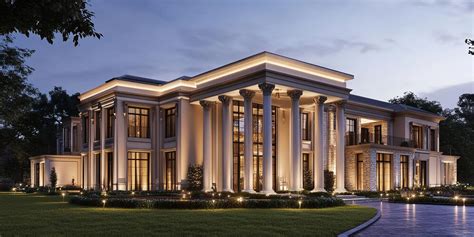 Modern Luxury Mansion Exterior Design With Large Windows Premium Ai Generated Image