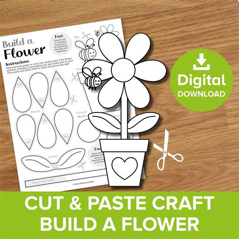 Flower Cut And Paste Craft Printable Birthday Coloring Art Activity