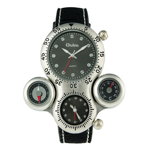 Mens Quartz Watch Compass Thermometer Black