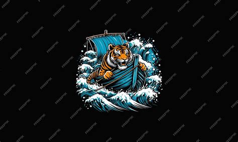Premium Vector Tiger Riding Ship On Sea Vector Artwork Design