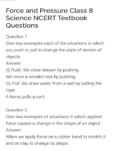 Class 8 Science Chapter 11 Force And Pressure Notes Pdf