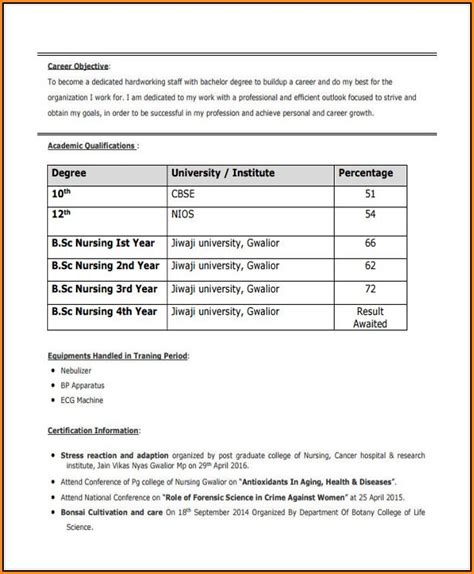 Bsc Nursing Resume Format For Freshers Resume Resume Examples