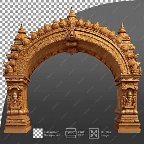 Premium Psd Golden Indian Temple Arch With Sculptures