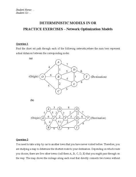 Or1 Network Optimization Exercises Student Name Student Id