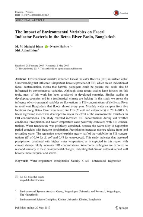 Pdf The Impact Of Environmental Variables On Faecal Indicator