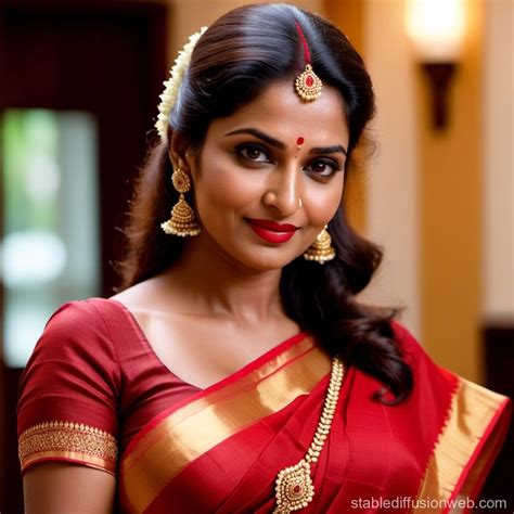 Aunt In Red Saree With Generous Figure Stable Diffusion Online