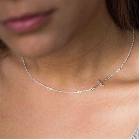 Sterling Silver Sideways Cross Necklace