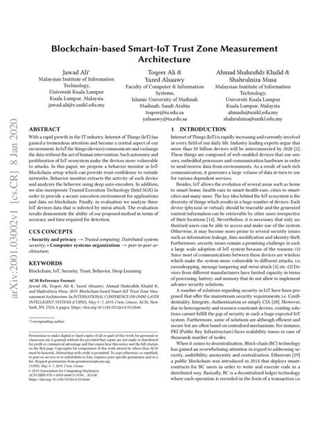 Blockchain Based Smart Iot Trust Zone Measurement Architecture Deepai