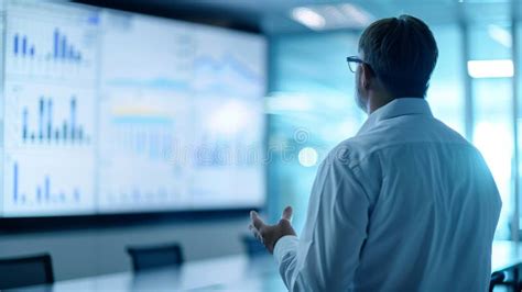 Businessman Presenting Data Analysis On Large Screen In A Modern Office