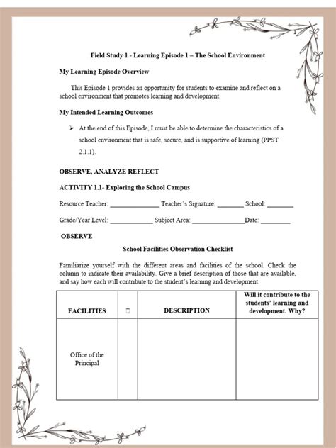 Field Study 1 Ep 1 Edt Pdf Classroom Learning