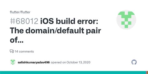 Ios Build Error The Domaindefault Pair Of Appframeworkflutterassetsios20newflutterapp
