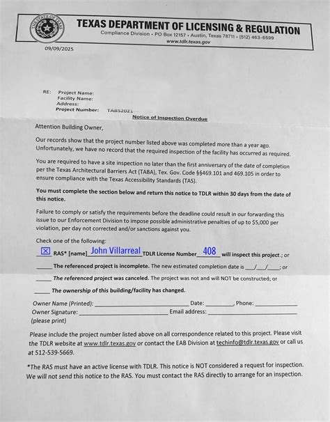 Tdlr Notice Of Inspection Overdue Letter Needs A Response