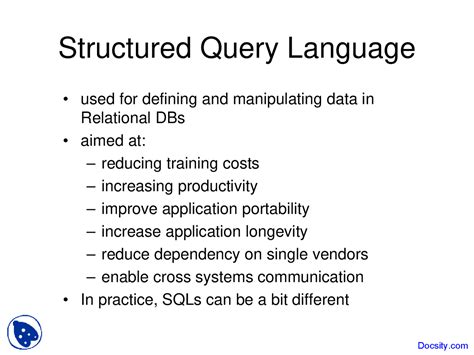 Structured Query Language Buisness Management Lecture Slides Docsity