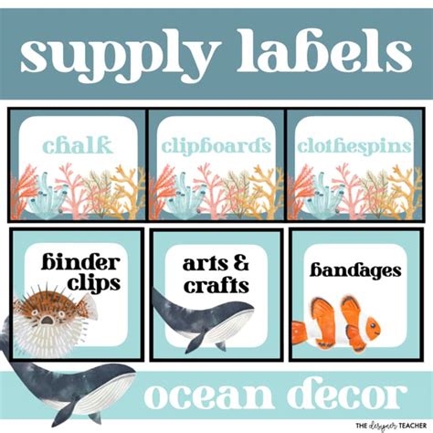 Editable School Supply Class Target Pocket Labels Ocean Theme Under The Sea