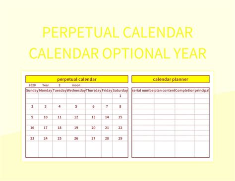 Perpetual Calendar Study Plan Schedule Excel Template And Google Sheets File For Free Download