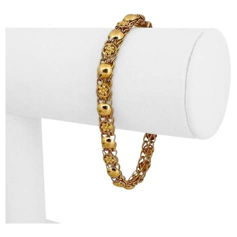 19 Karat Portuguese Yellow Gold Ladies Fancy Link Beaded Bracelet For